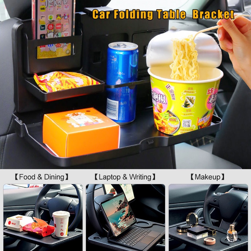 Foldable Car Food Tray with Bottle & Cup Holder Steering Wheel Table ...