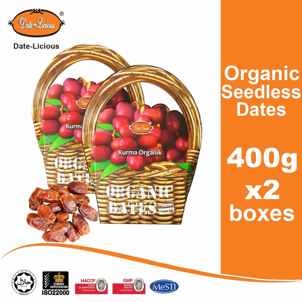 Date-Licious Organic Seedless Dates in Basket (400gm x 2 Basket ...