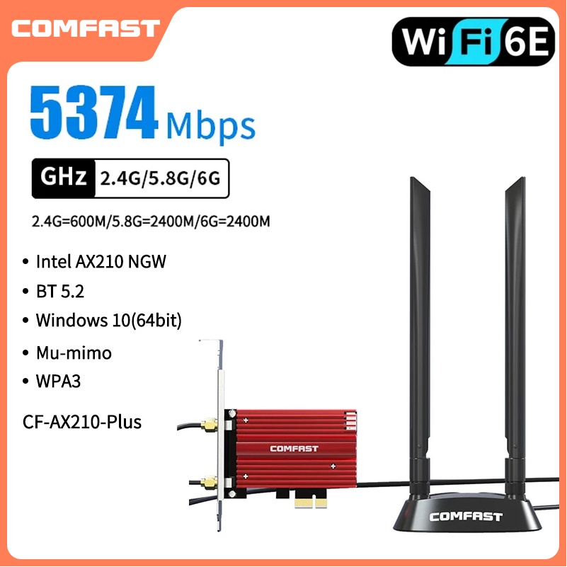 COMFAST Intel 5374Mbps Wi-Fi 6 WiFi Adapter Bluetooth 5.2 AX210 Wireless 2.4G/5GHz/6G Tri band ...