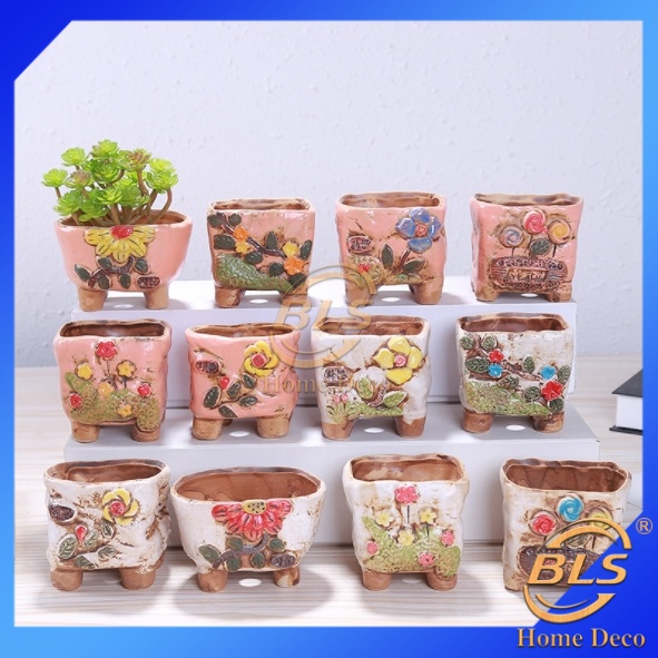 Flowers Design Pottery Ceramic Pot THG 052 Porcelain Flower Pot Cactus ...