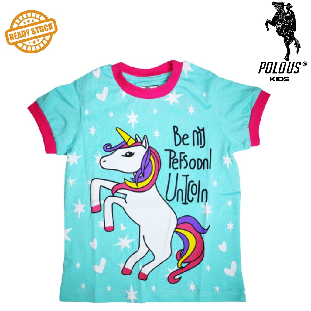 POLOUS Girl Cotton Short Sleeve Round Neck Shirt 9013- UNICORN CREME 1Y ...