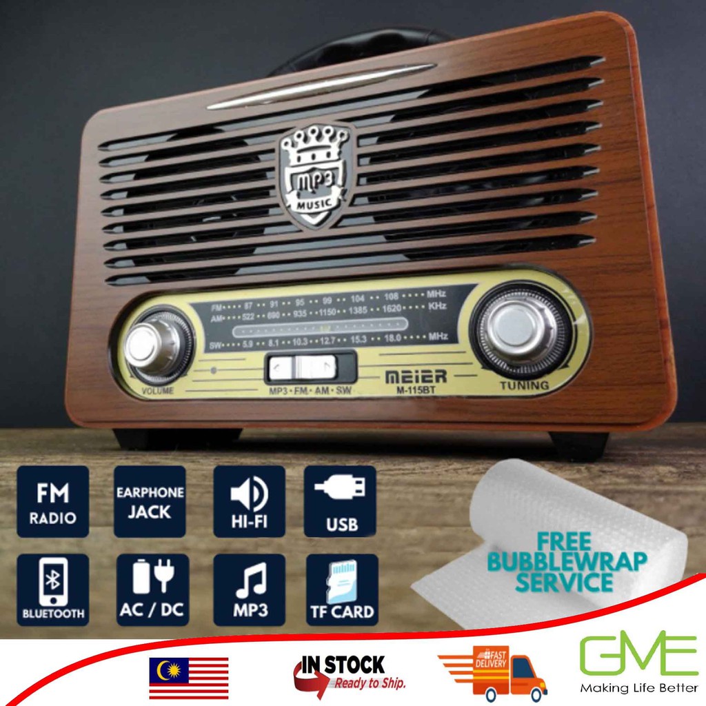 (READY STOCK IN KL) MEIER M-115BT Retro Bluetooth Radio FM AM SW 3 Band Bluetooth Phone Speaker ...