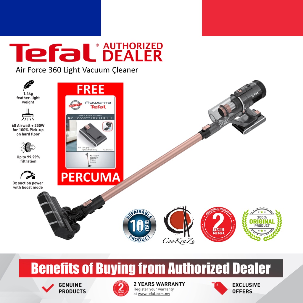 Tefal Air Force 360 Light Cordless Handstick Vacuum Cleaner TY5516 ...
