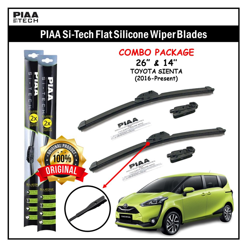 PIAA Si-Tech (Silicone Techonology) Flat Silicone Wiper Blade Combo 26"/14" For Toyota Sienta ...