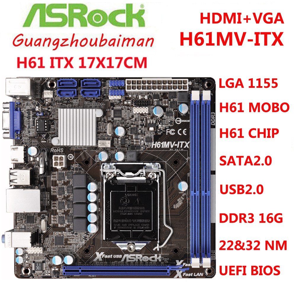 Used original desktop board lga 1155 itx htpc h61 motherboard intel ...