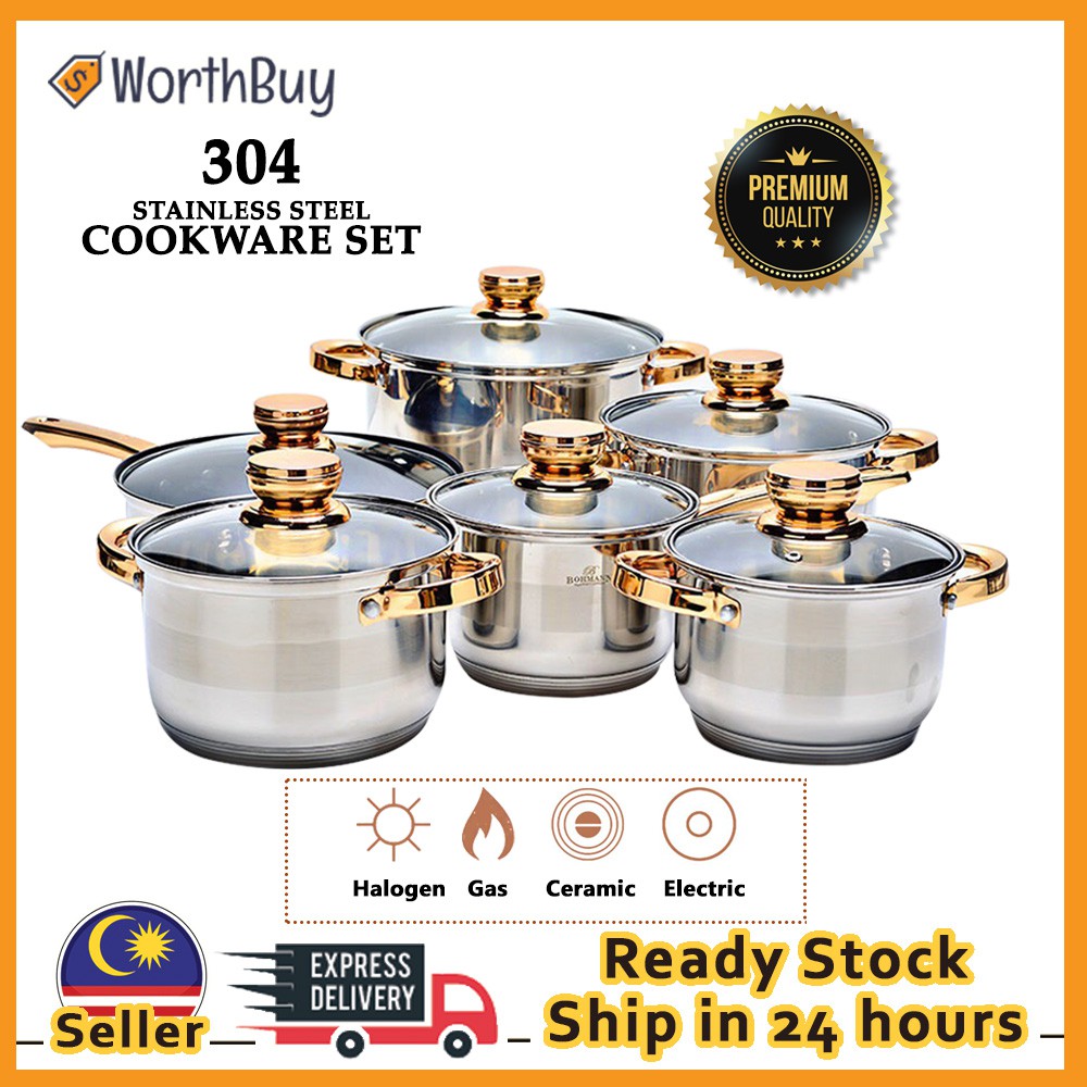 Worthbuy 12 Pcs High Quality 304 Stainless Steel Cookware Set Cooking ...