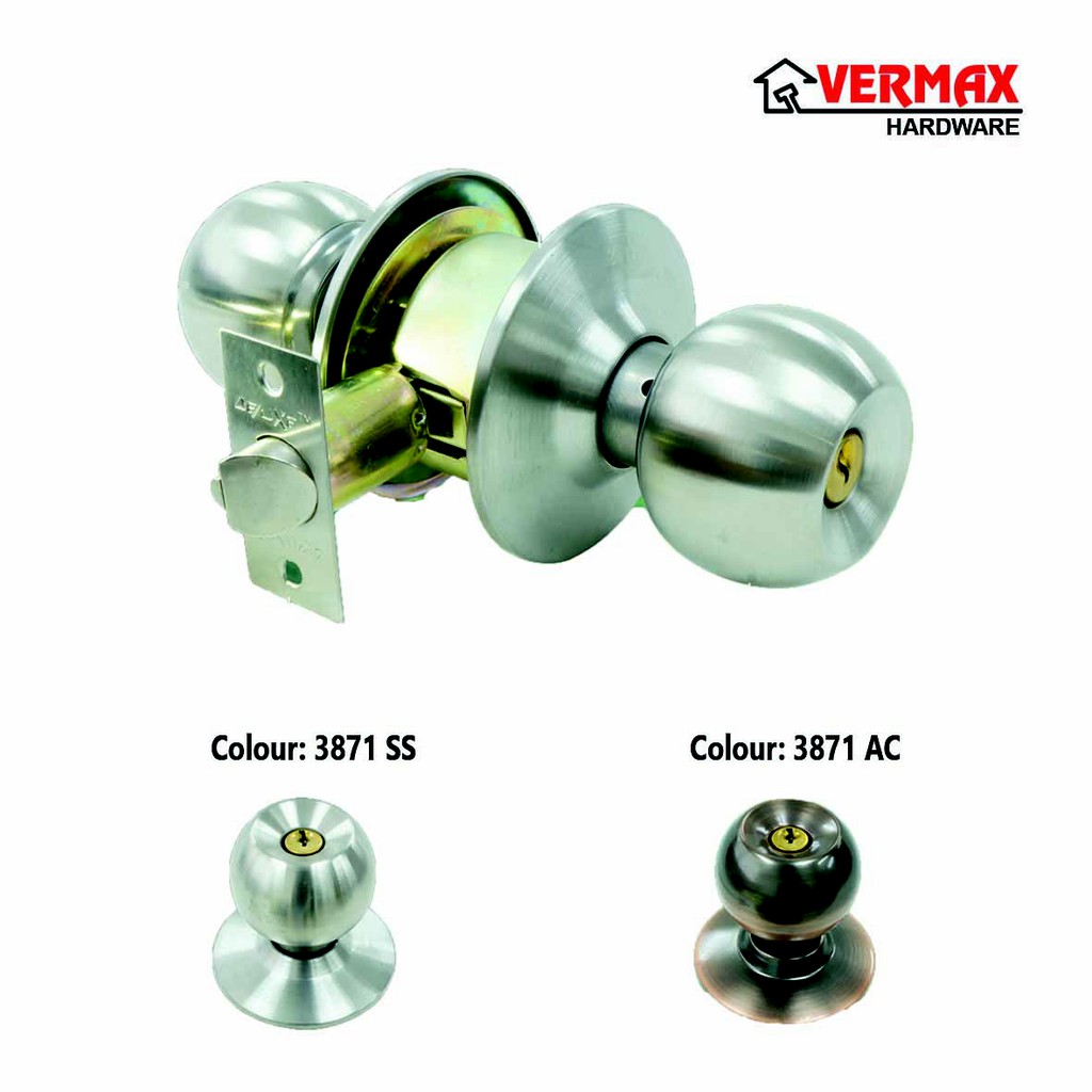 [Deluxe] Cylindrical Door Lock / Round Ball Door Cylindrical Lock Set ...