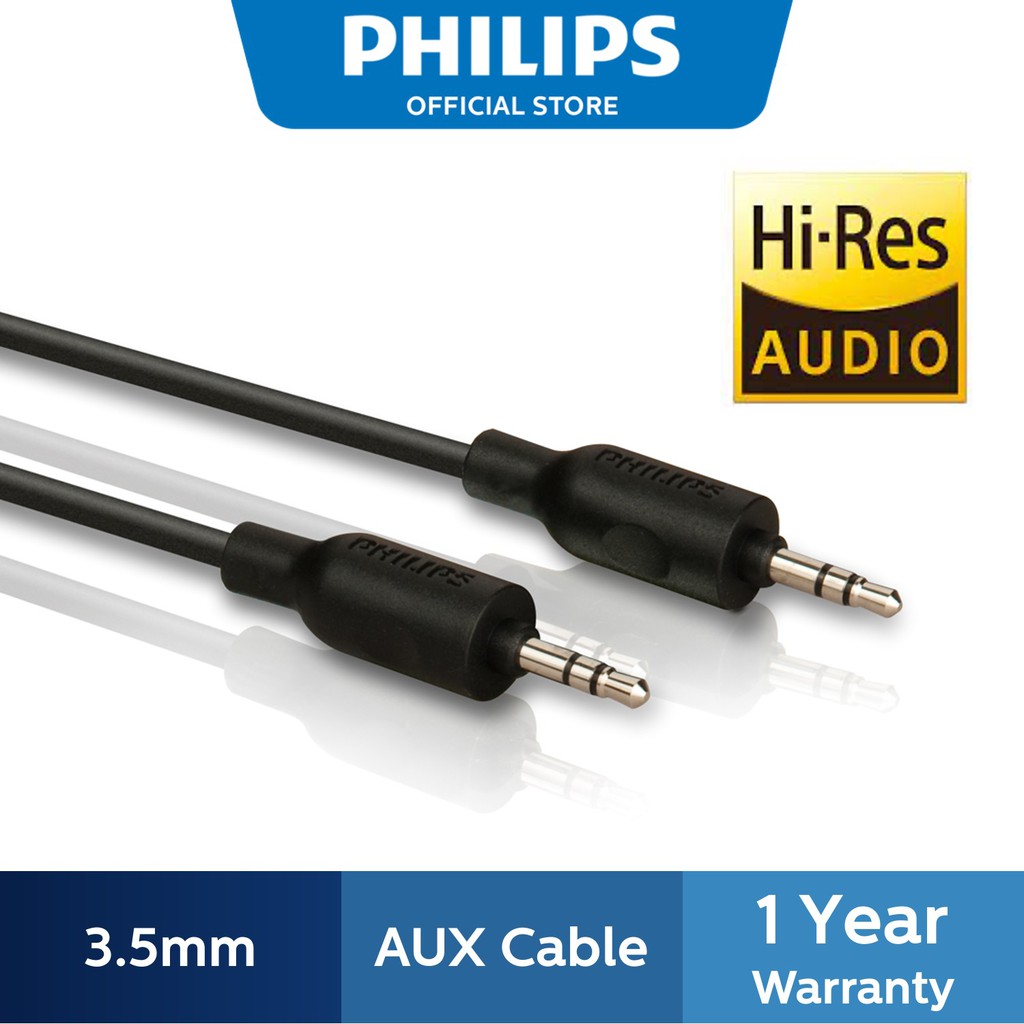Philips AUX Cable 3.5mm High-Res Audio Quality Speaker Input Output for ...