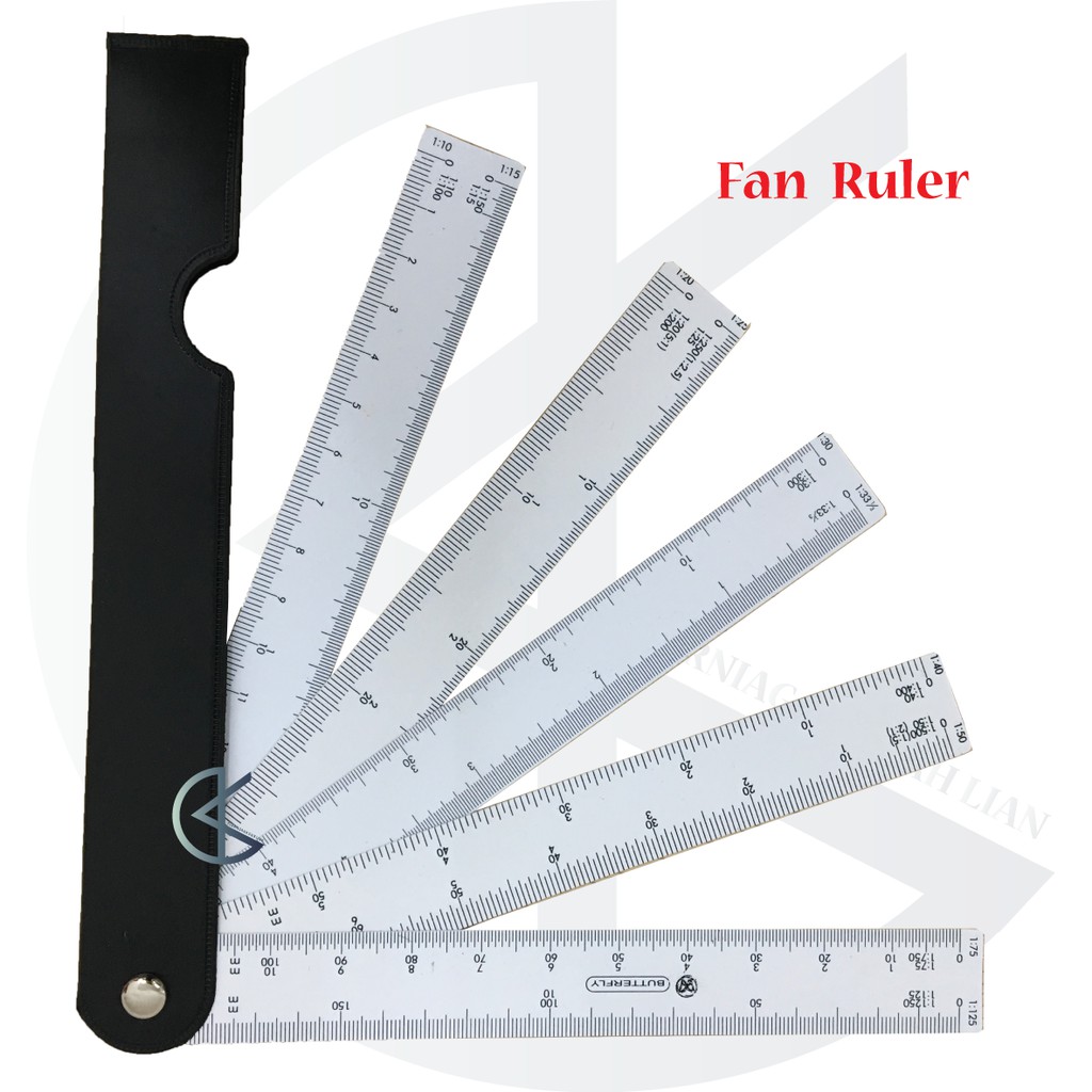 Butterfly Fan Shape Style Technical Drawing Scale Ruler / Architect ...