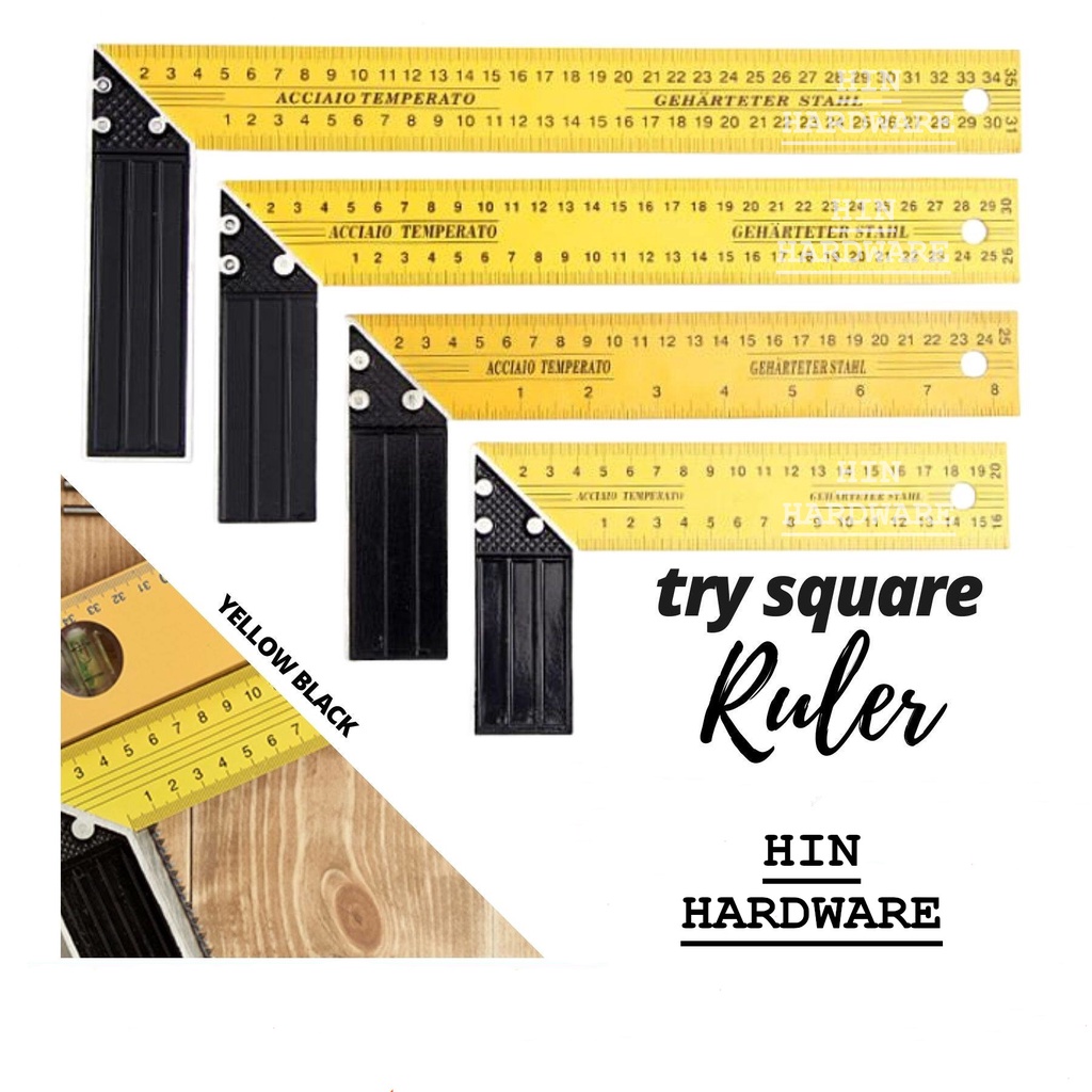 HIN Aluminium Try Square Ruler Wood Working Angle Ruler 200mm 250mm ...