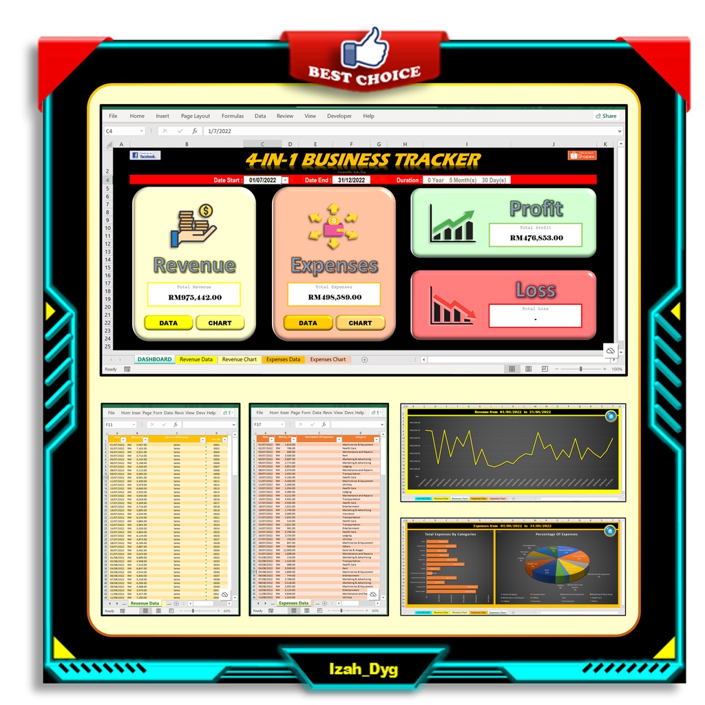 4-in-1 Business Tracker Simple Version Income Revenue Sales Tracker ...
