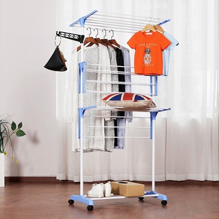 3 Layer Clothes Hanger Drying Rack Portable Laundry Wheels Rak Pakaian ...