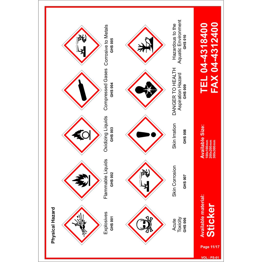 DOSH/JKKP STANDARD GHS SIGN 100 X 100MM,200X200MM, 300X300MM STICKER ...