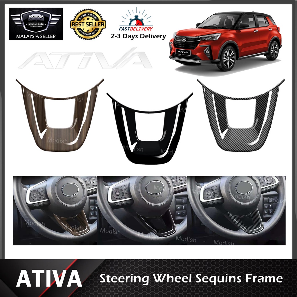 MODISH PERODUA ATIVA CAR STEERING WHEEL SEQUINS FRAME COVER PIANO BLACK ...