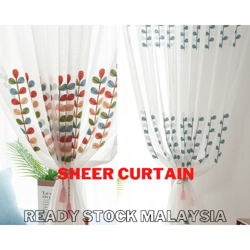 Embroidered Linen White Sheer Tulle Day Curtain / Langsir Jarang Lining ...