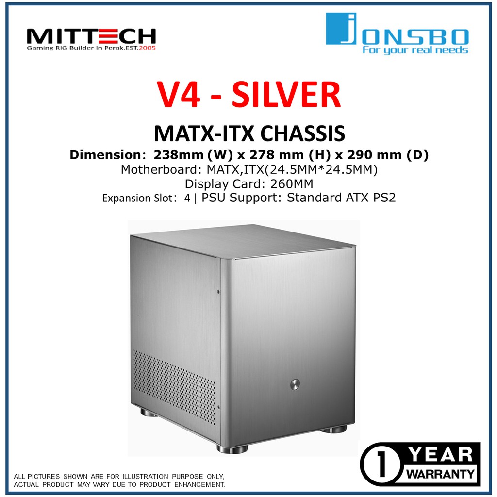 Jonsbo V4 Case- Silver | MATX - ITX | 238mm (W) x 278 mm (H) x 290 mm ...