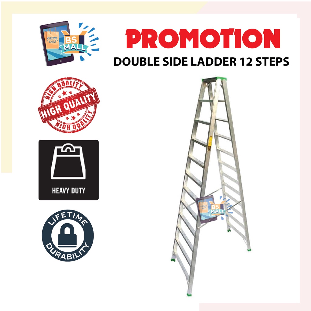 12 Step Double Ladder Aluminium Double Sided Ladder / Tangga 12 Step ...