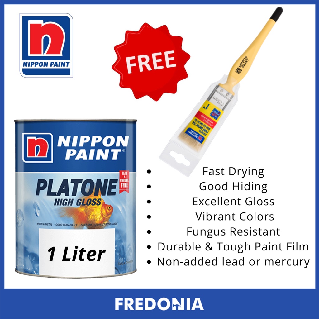 1L Nippon Paint Platone High Gloss Wood & Metal Paint FREE BRUSH ...