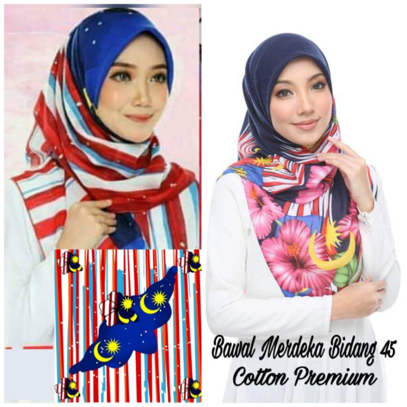 BAWAL COTTON MERDEKA 2022 BIDANG 45 TUDUNG CORAK BENDERA MALAYSIA ...
