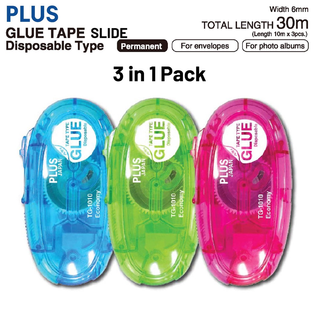 PLUS Glue Tape TG Slide 1010 Blue Pink Green 3 colors 3pcs/pack ...