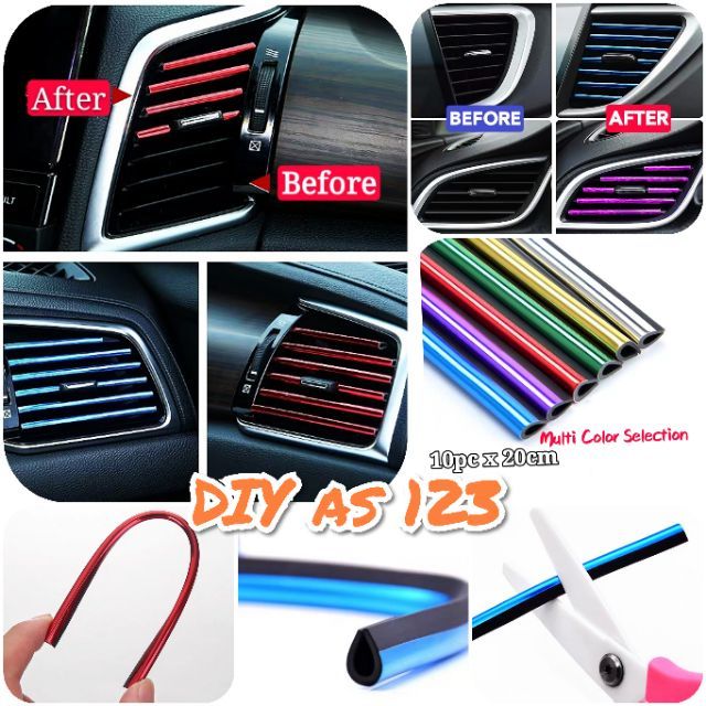 READY STOCK Collab (10pc) 20cm Car Interior Chrome Blower Strip Air ...