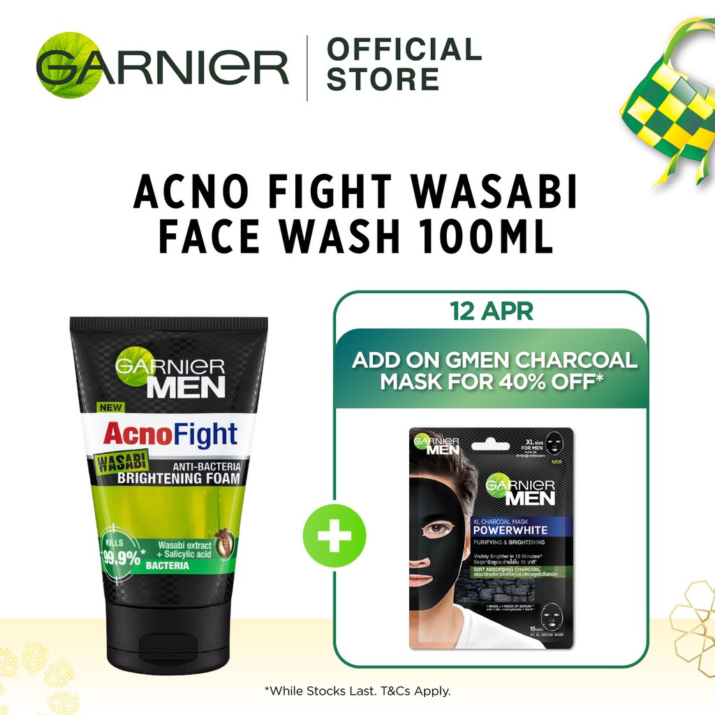 Garnier Men Acno Fight Anti-Acne Wasabi Brightening Face Wash (100ml) | Shopee Malaysia