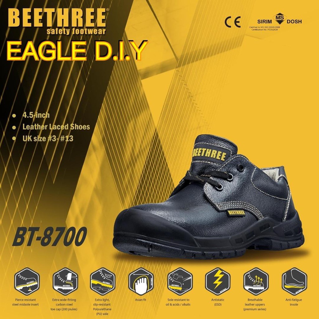 BT-8700 BEETHREE Leather LACED SAFETY SHOES 4.5 inches | Shopee Malaysia