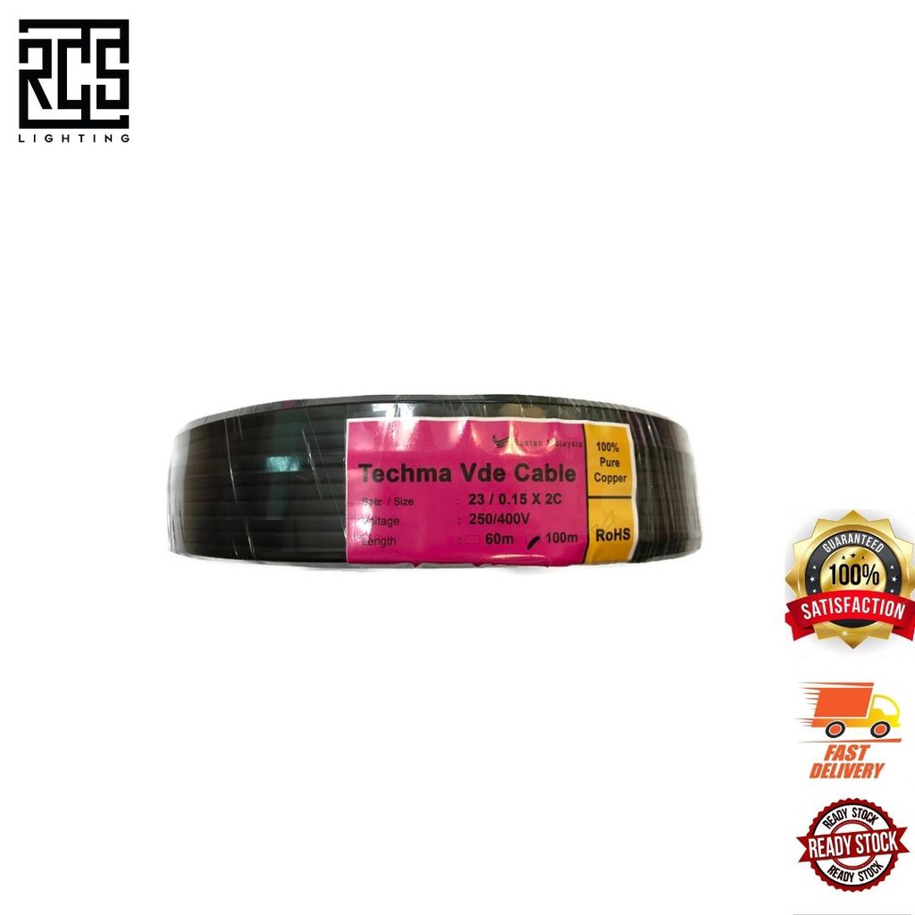 TECHMA VDE CABLE 23/0.15 X 2C 100% Pure Copper 60 METER & 100 METER ...