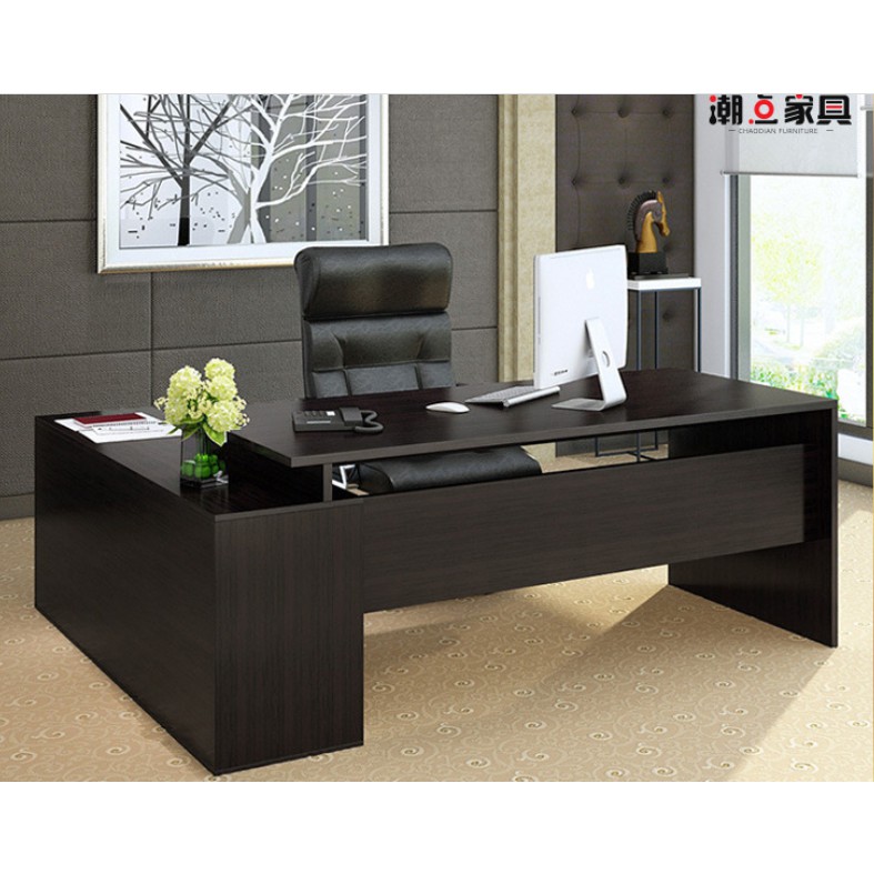 180x140x90cm L Shape Boss director manager Black Hitam DESK CEO ...