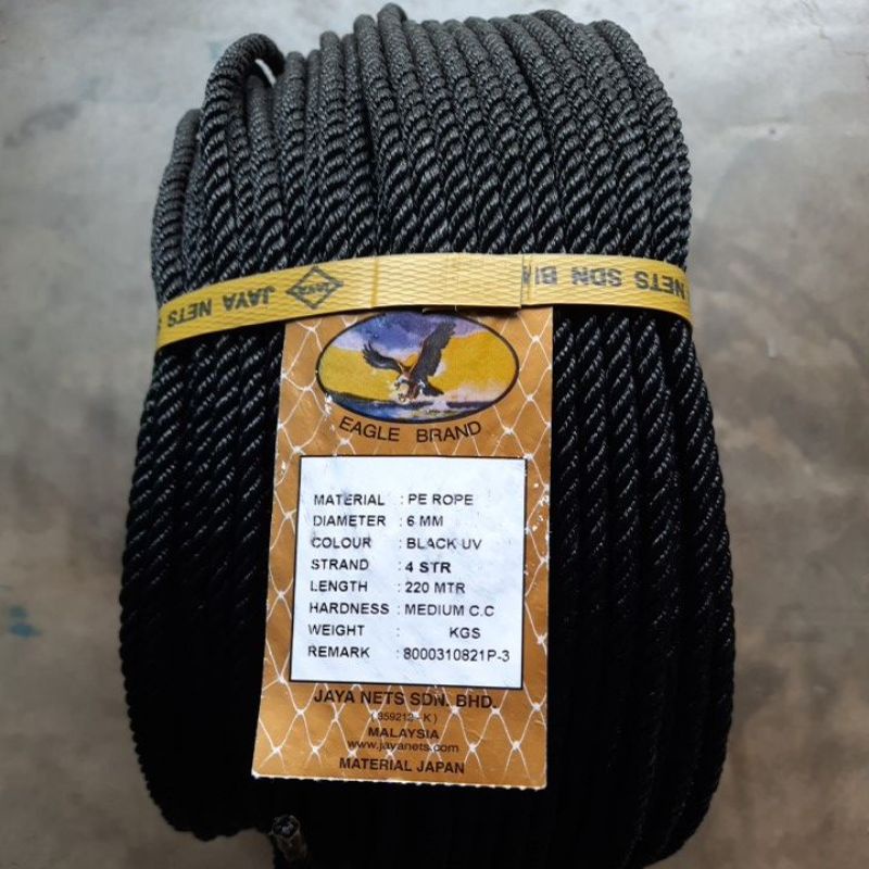 6mm Black UV PE Rope Eagle Brand by Jaya Nets. Tali Jaya Pe UV Hitam ...