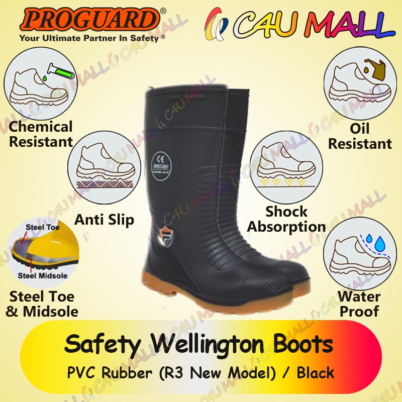 C4U PROGUARD SAFETY WELLINGTON BOOTS MEN BLACK WORKING WATERPROOF ...
