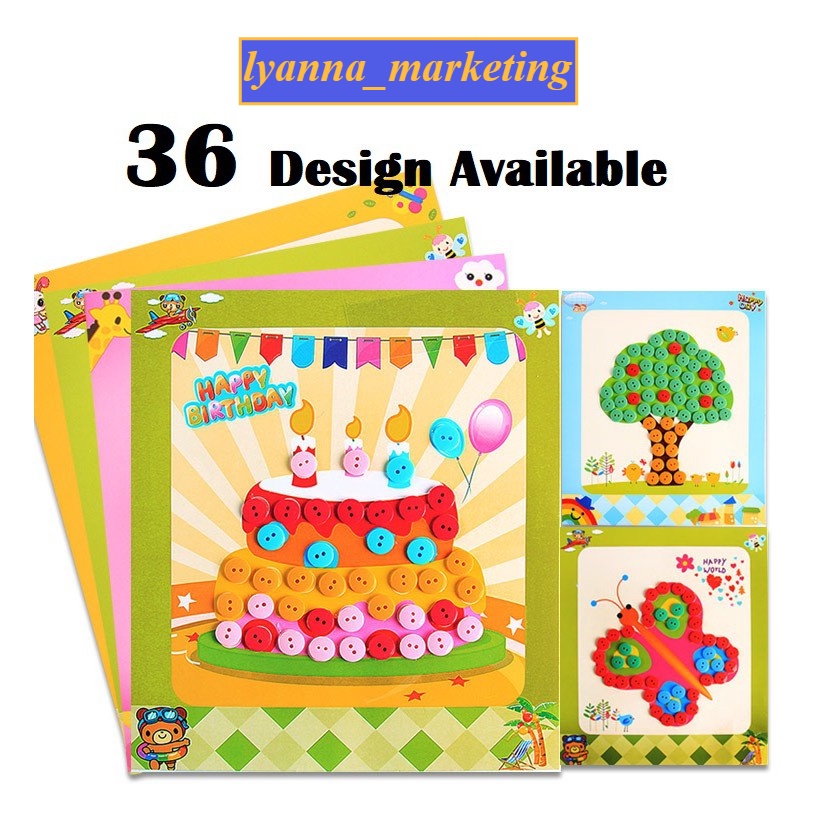 36 Sticker Butang tampal designs butang comel kanak permainan budak DIY ...