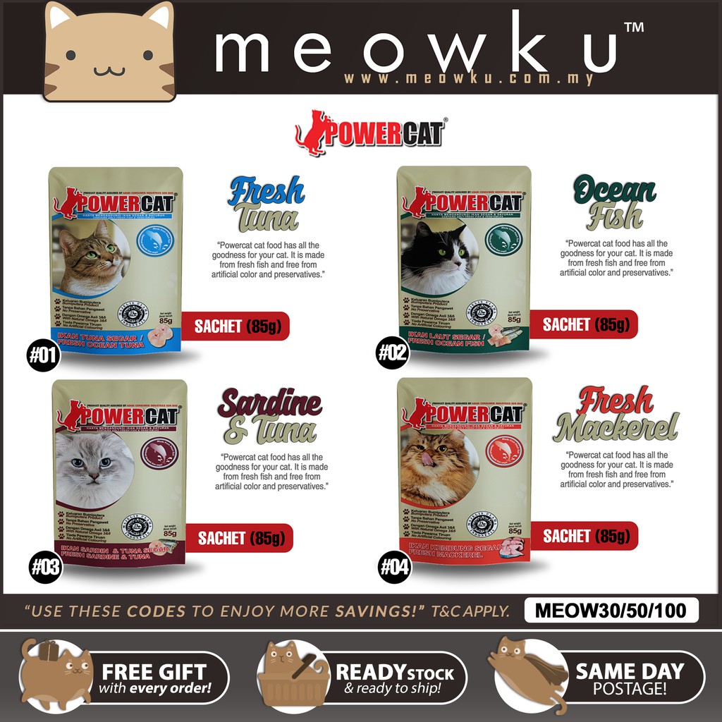 POWERCAT® Multi-Flavours 85g Wet Cat Food Sachet Pouch For Adult ...