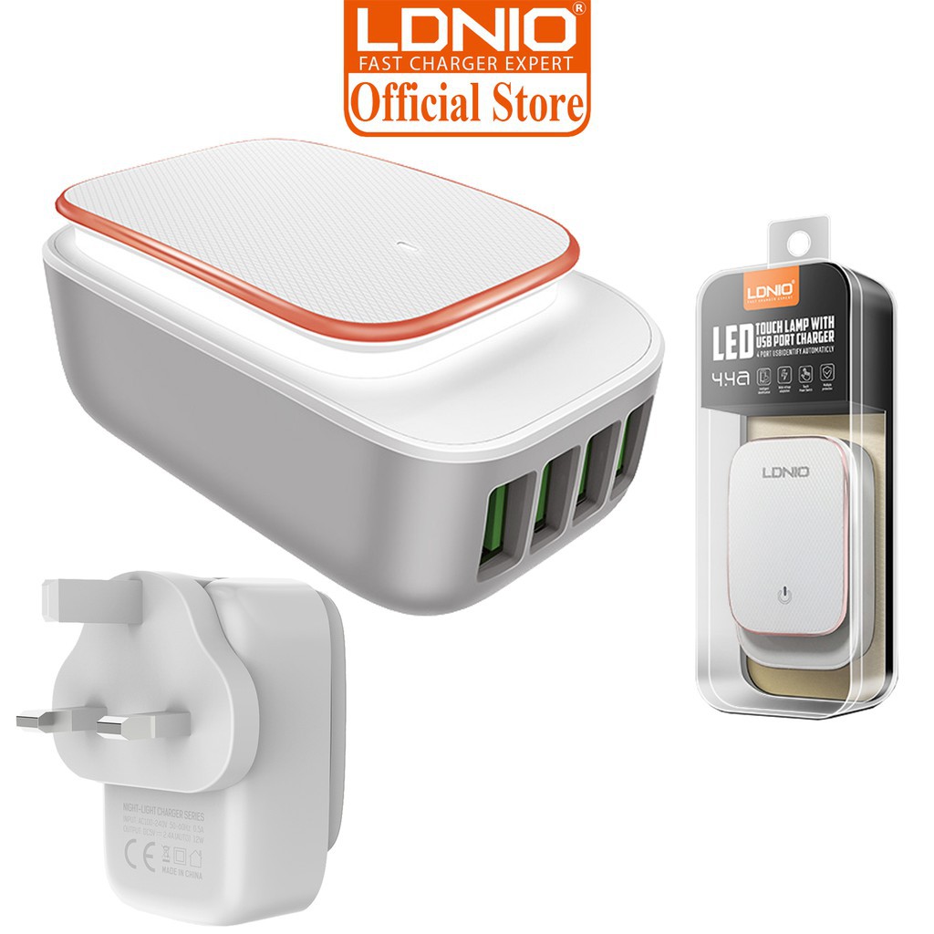 LDNIO ORIGINAL A4405 LED TOUCH LAMP 4 USB PORT 4.4A AUTO ID USB ADAPTER ...