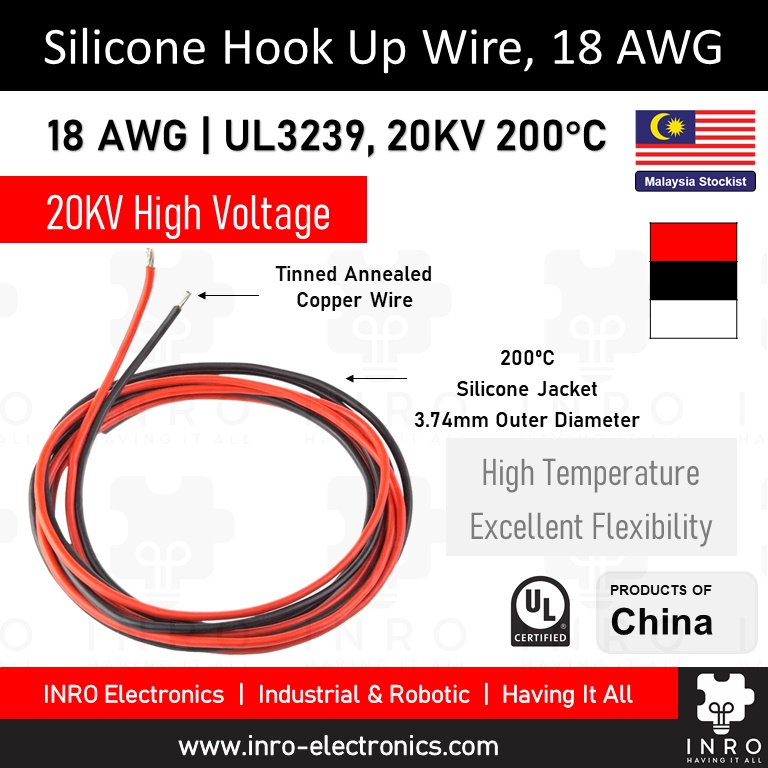 1meter [20KV 18 AWG UL3239 150C] High Voltage Silicone Hook Up Wire ...