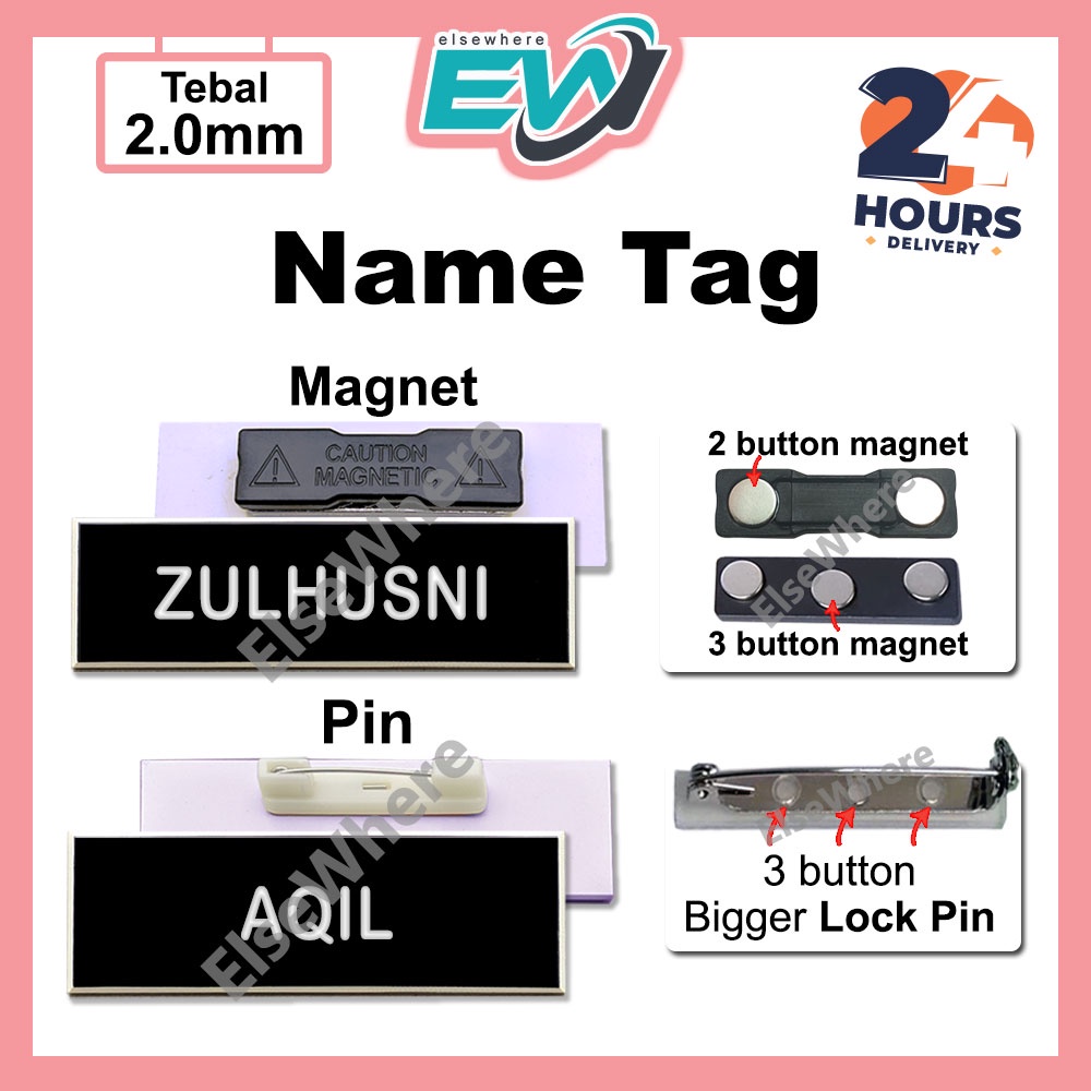 Name Tag 2mm MAGNET, Name Tag PIN Untuk Tag Nama Sekolah Cikgu, Nama ...