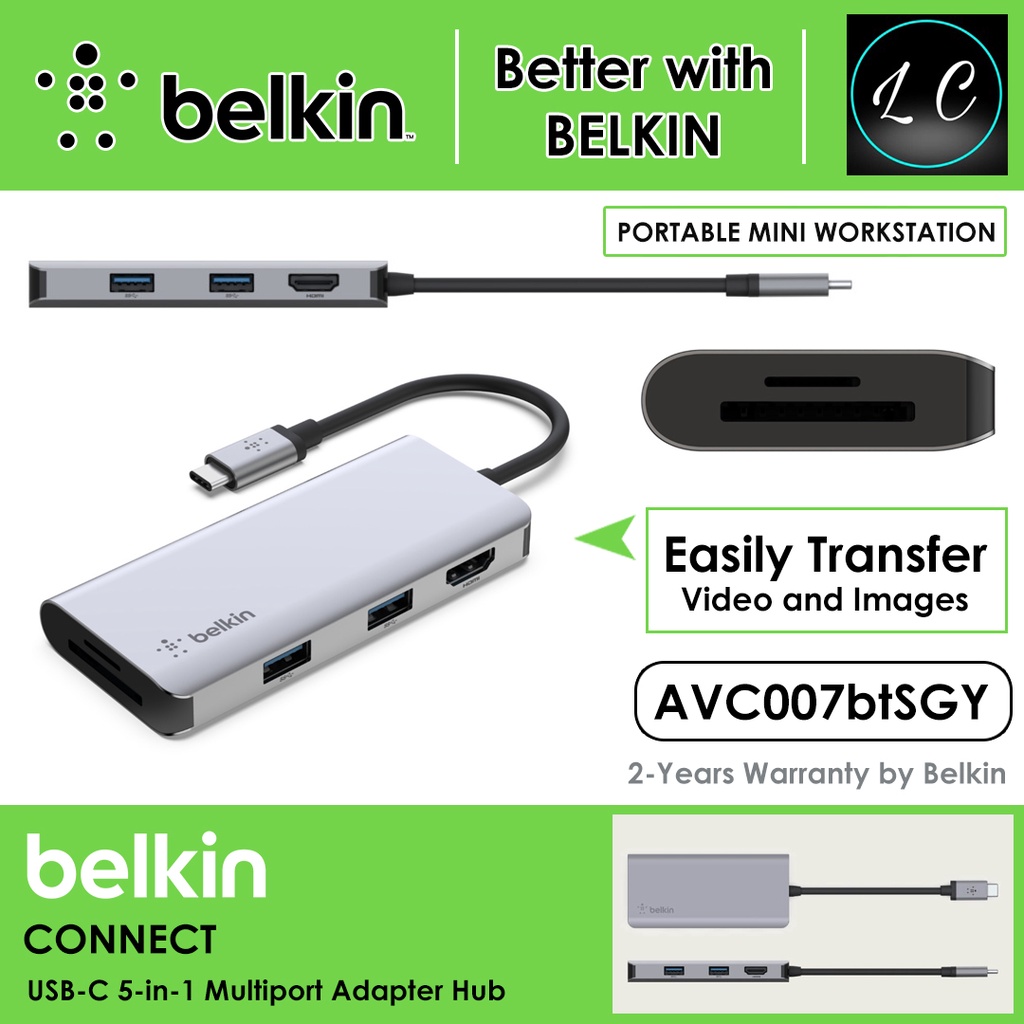 BELKIN Original AVC007btSGY 5-in-1 USB-C Multiport Adapter Hub (HDMI ... BELKIN Original AVC007btSGY 5-in-1 USB-C Multiport Adapter Hub (HDMI ...