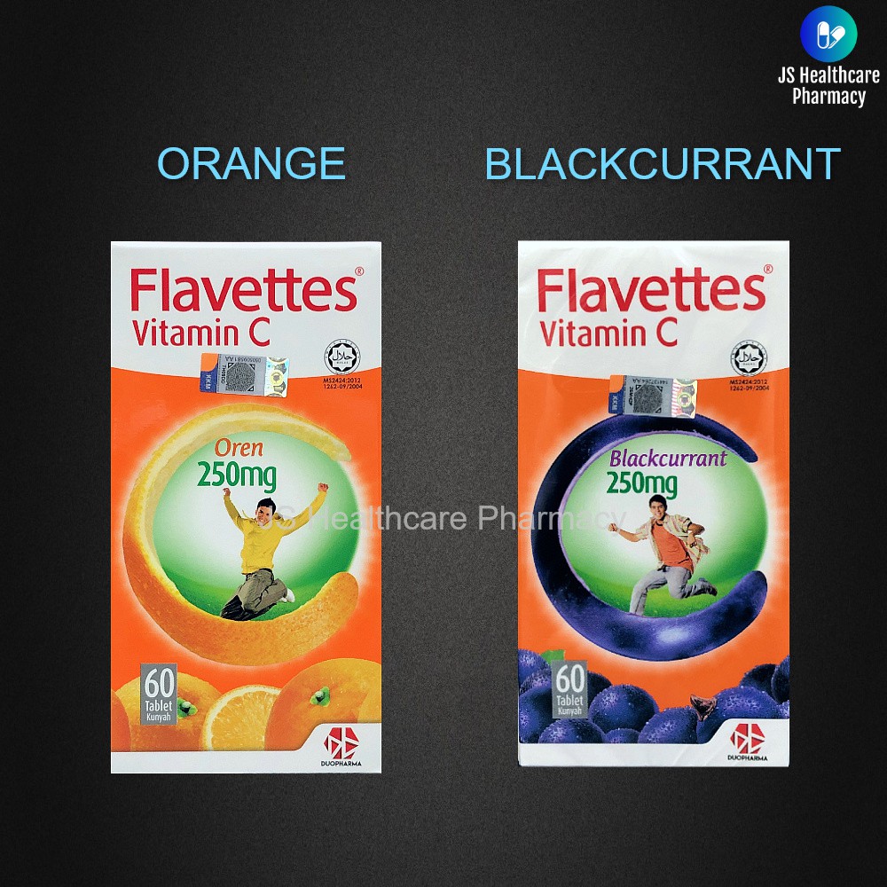 Flavettes Chewable Vitamin C 250mg (Orange Flavour / Blackcurrant ...