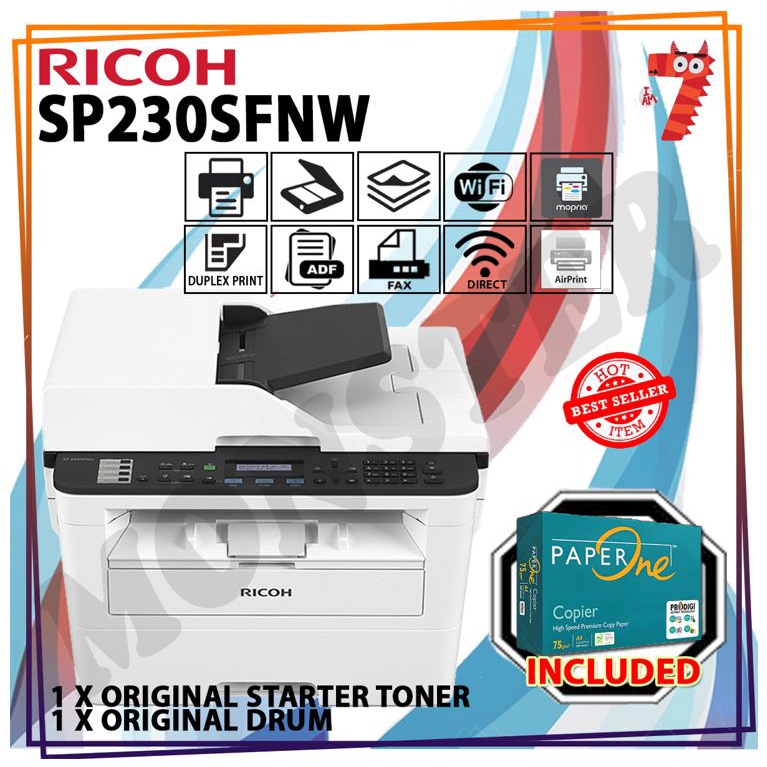 Ricoh SP230SFNW SP230 All In One Mono Black & White Laser Printer - same as Brother MFC L2715dw ...