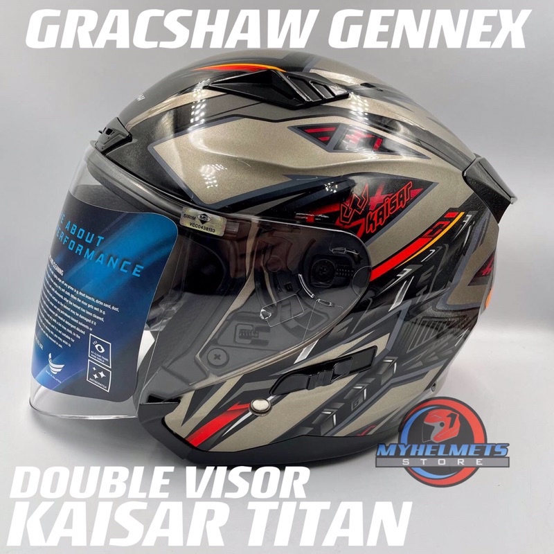 Gracshaw Helmet Gennex Kaisar Titan Openface Double Visor | Shopee Malaysia