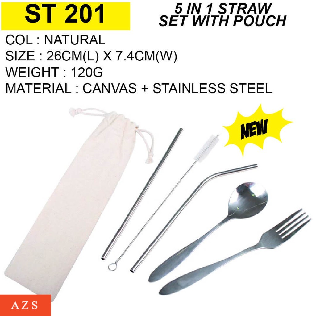STRAW SET 5 IN 1 WITH POUCH ST201 NATURAL / Doorgift / Souvenir / Gifts ...
