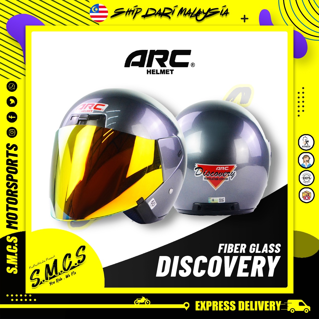 ARC Discovery Helmet FIBER GLASS (W/ARC Orange Visor) Sirim Certified ...