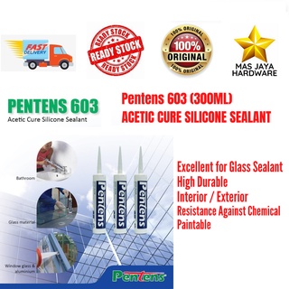 PENTENS 603 Acetic Cure Silicone Sealant Clear & White/ pengedap ...
