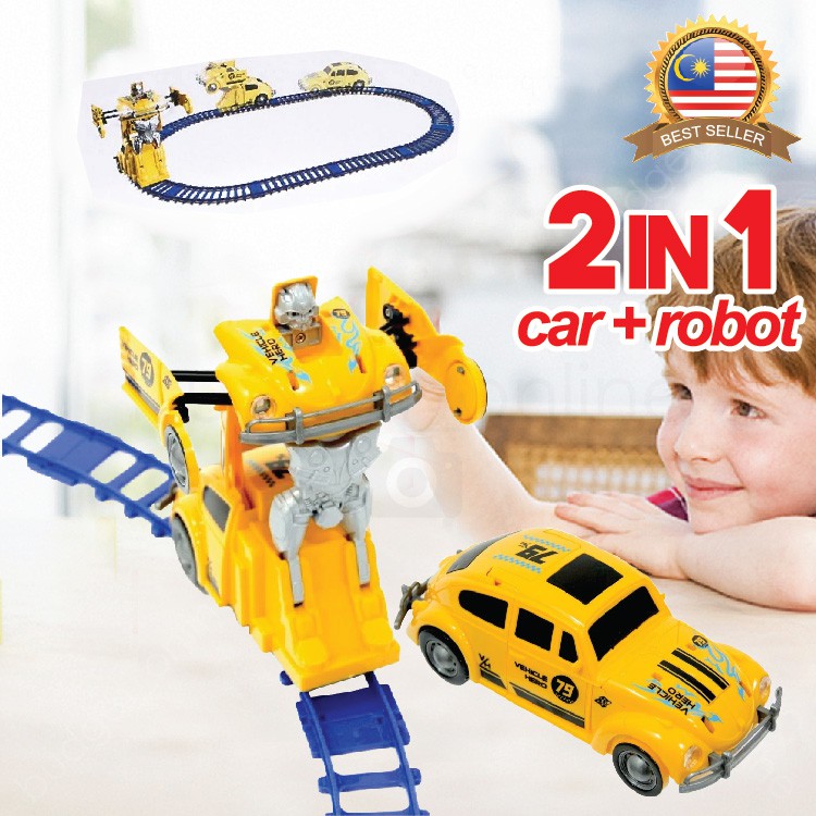 Kids 2in1 Car Robot Transformer Toy with Rail Track / Mainan Kereta ...