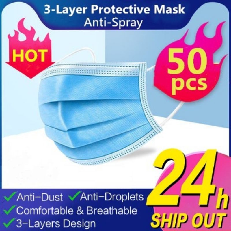 (Ready Stock) Face Mask 3-Ply - Anti-dust/Dust Proof (50 Pcs) | Shopee ...