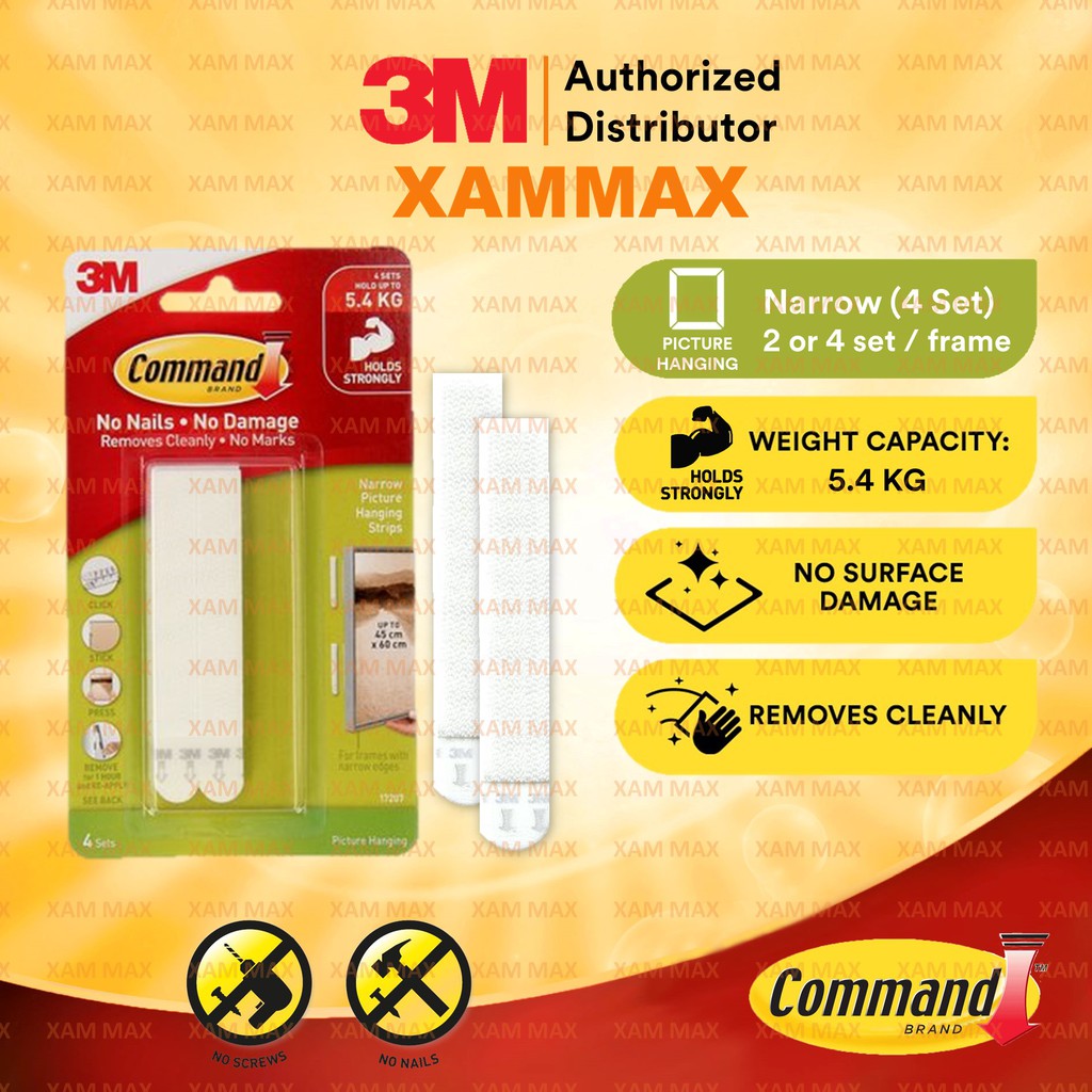 3M Command - 17207 White Narrow Picture Hanging Strips 8pcs / Narrow ... 3M Command - 17207 White Narrow Picture Hanging Strips 8pcs / Narrow ...