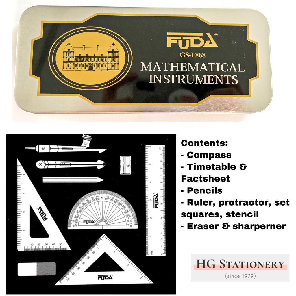 Fuda Mathematical Instruments Geometry Set with Storage Tin | BeeCost