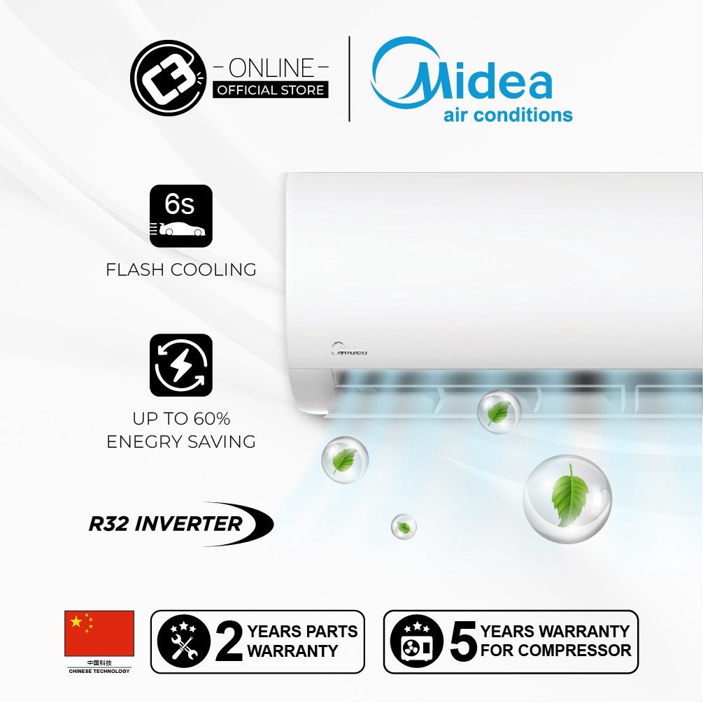 (Klang Valley) Midea 1.0HP 1.5HP 2.0HP 2.5HP R32 Inverter MSXS Xtreme Save Inverter Wall Mounted ...