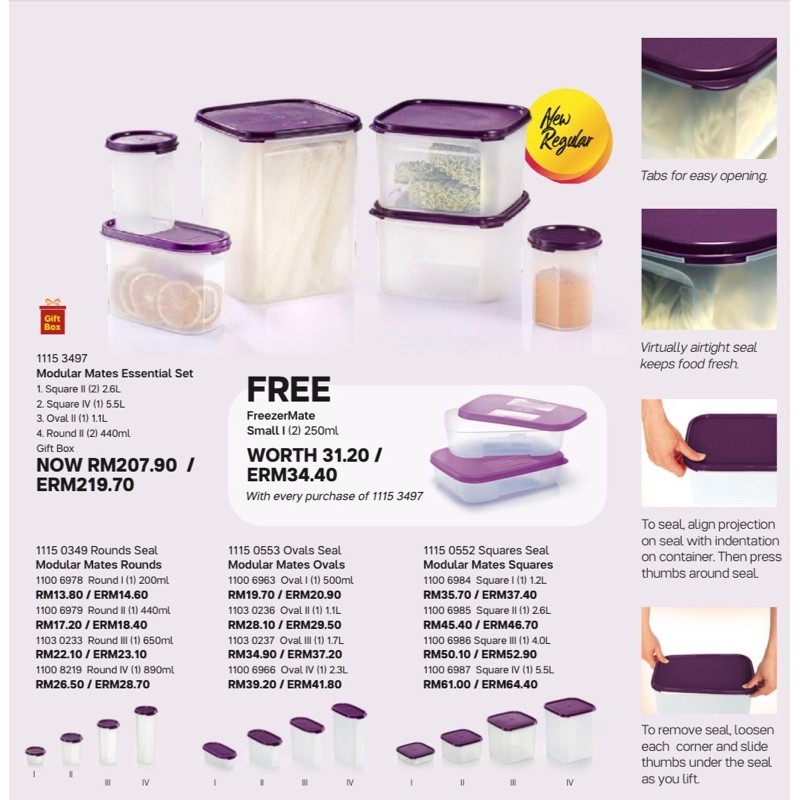 Tupperware Modular Mates Square Series Airtight Durable Liquid Tight ...