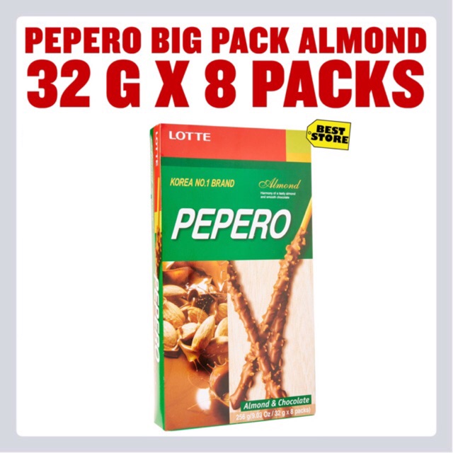 Lotte Pepero Korea Big Pack 32G x 8 Packs (Almond Flavour) | Shopee ...